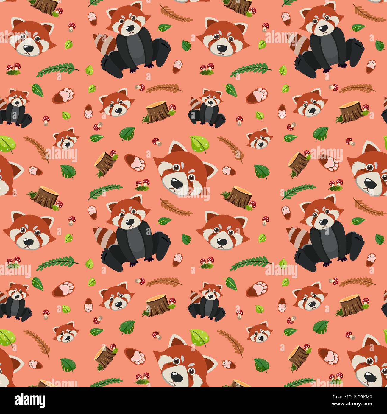 Red panda cute animal seamless pattern illustration Stock Vector Image ...