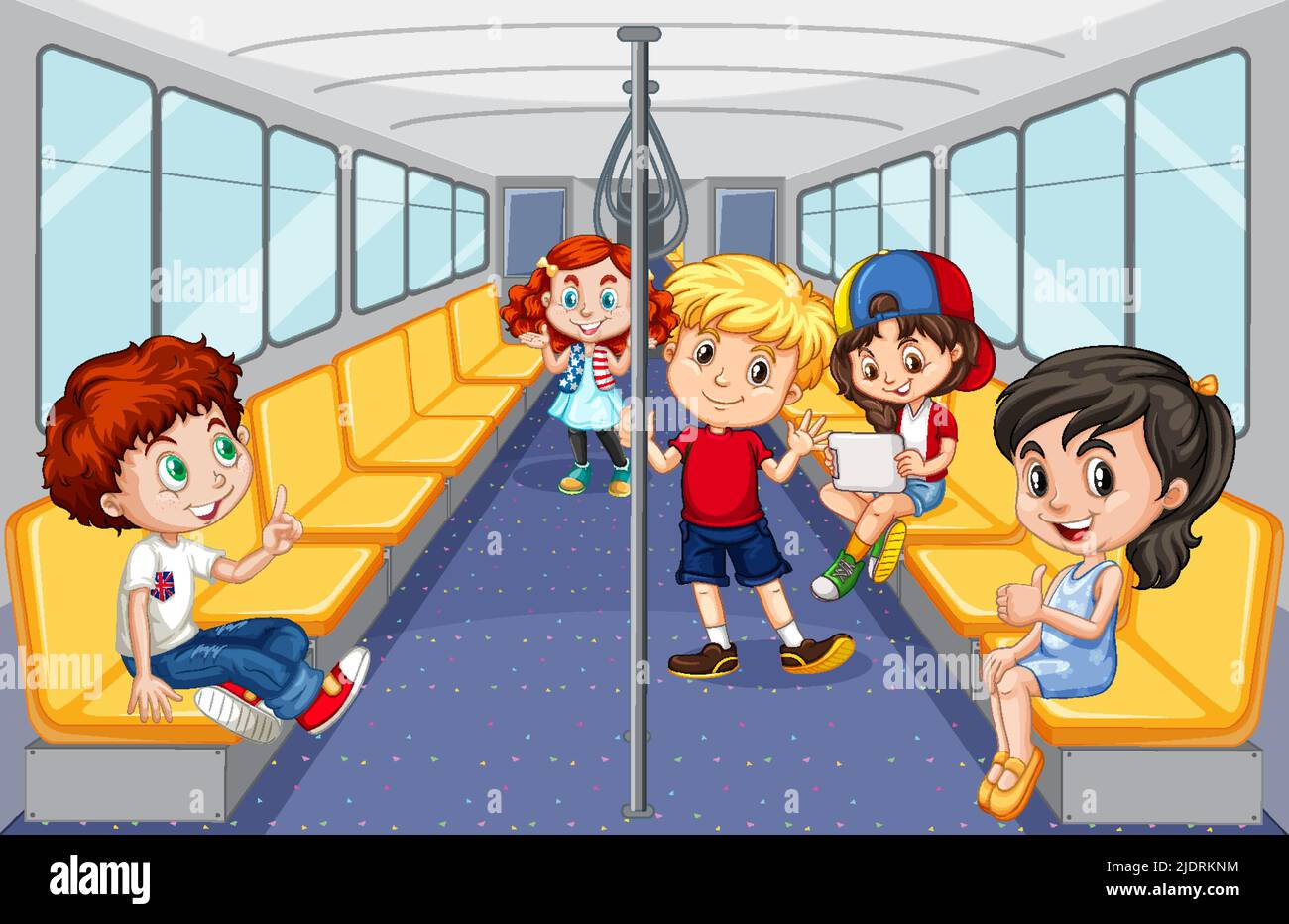 Scene with many people using public transportation illustration Stock ...