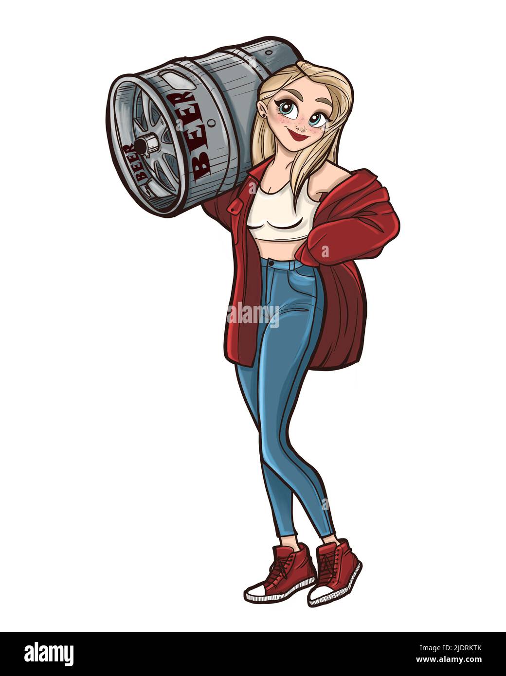 Pretty girl carries a huge keg of beer Stock Photo - Alamy