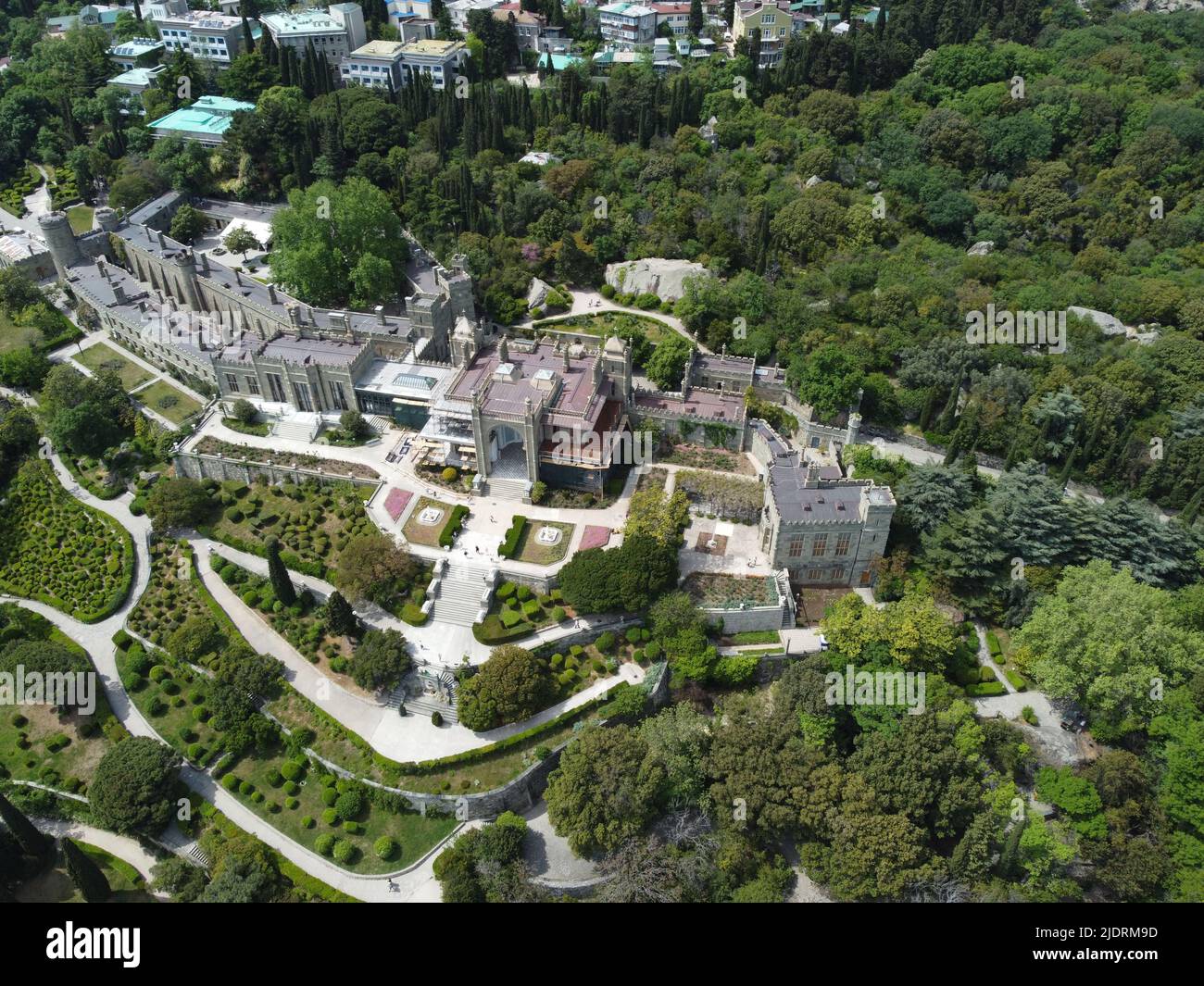 Alupka, Crimea. Aerial view on Vorontsov Palace. 19th century Gothic ...