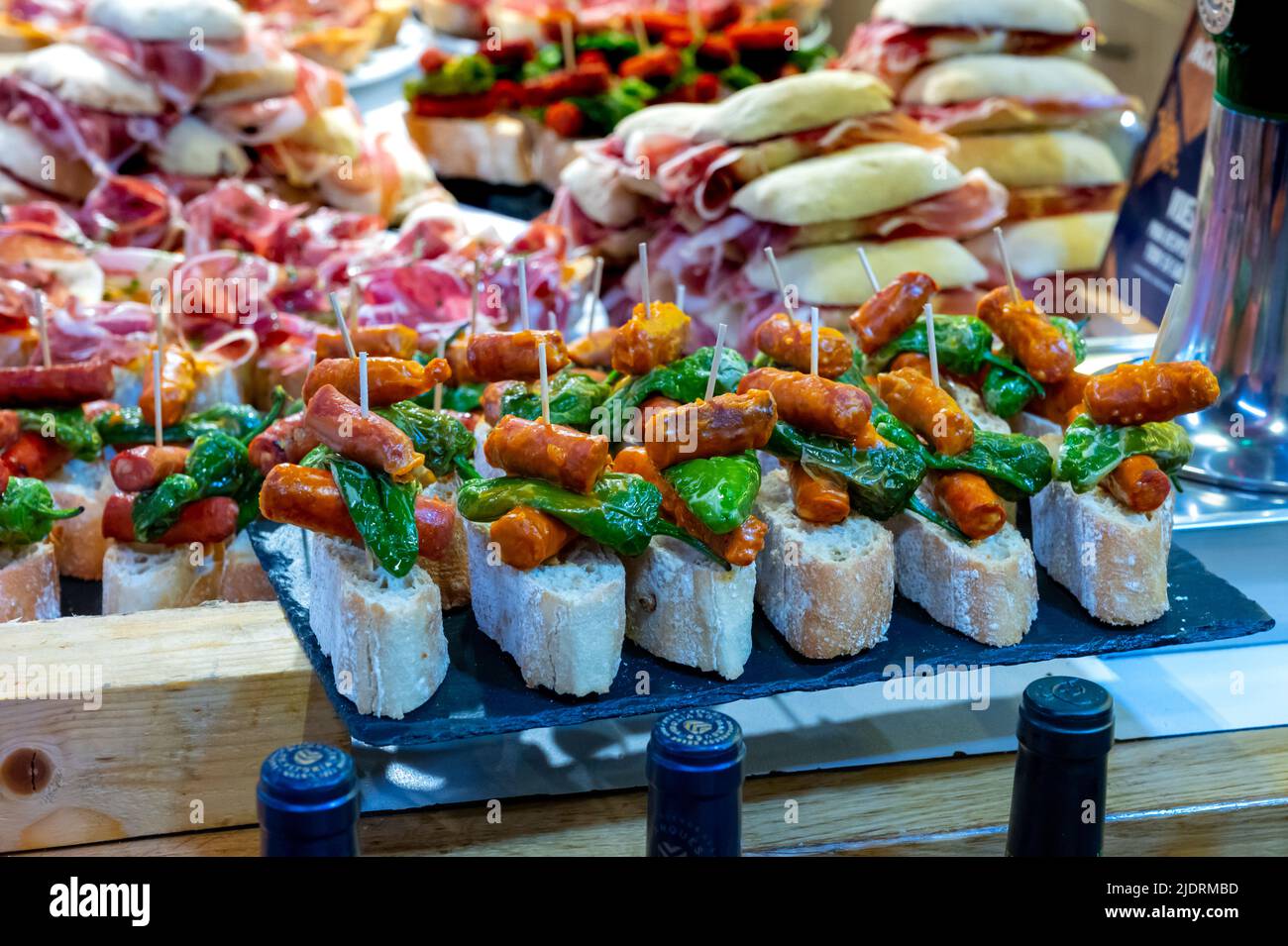 Assortment of typical snacks of Basque Country and Navarre, pinchos or ...