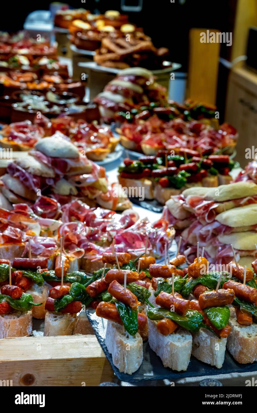 Assortment of typical snacks of Basque Country and Navarre, pinchos or ...