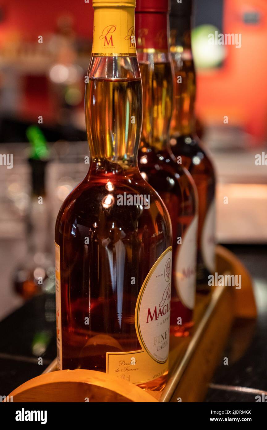 Different ages and colours of strong alcoholic apple drink calvados in ...