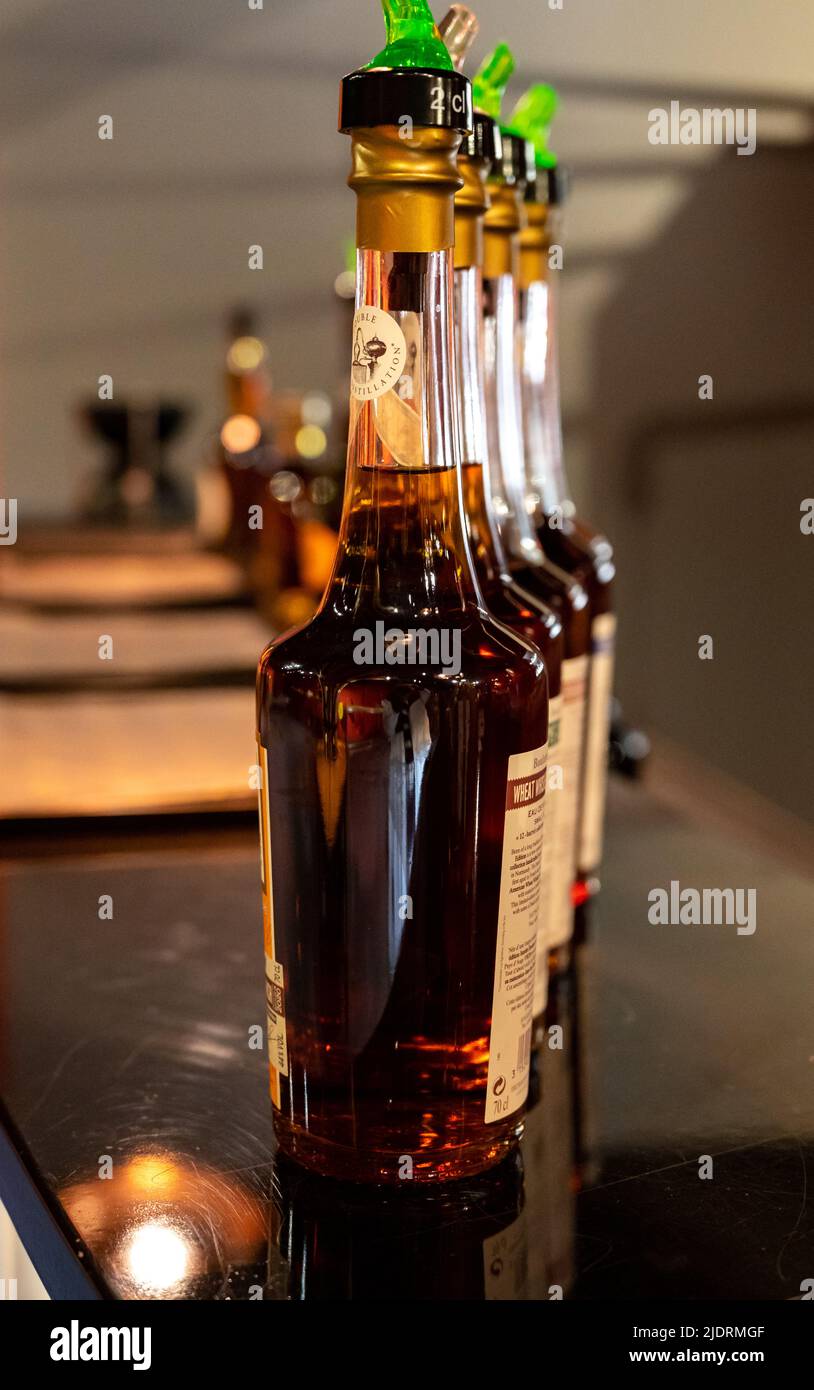 Different ages and colours of strong alcoholic apple drink calvados in ...
