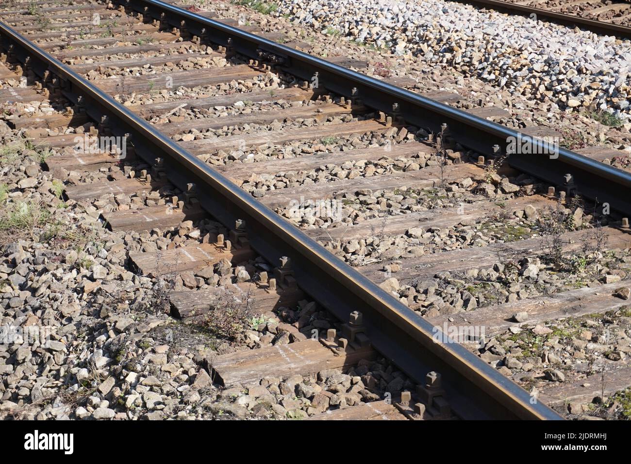 Train track/ railroad - side view Stock Photo - Alamy