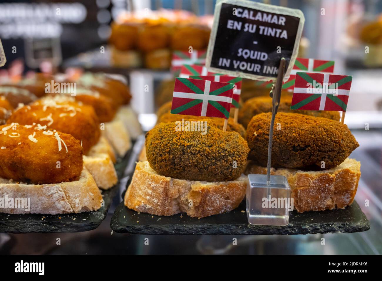 Typical snack in bars of Basque Country, pinchos or pinxtos, small ...