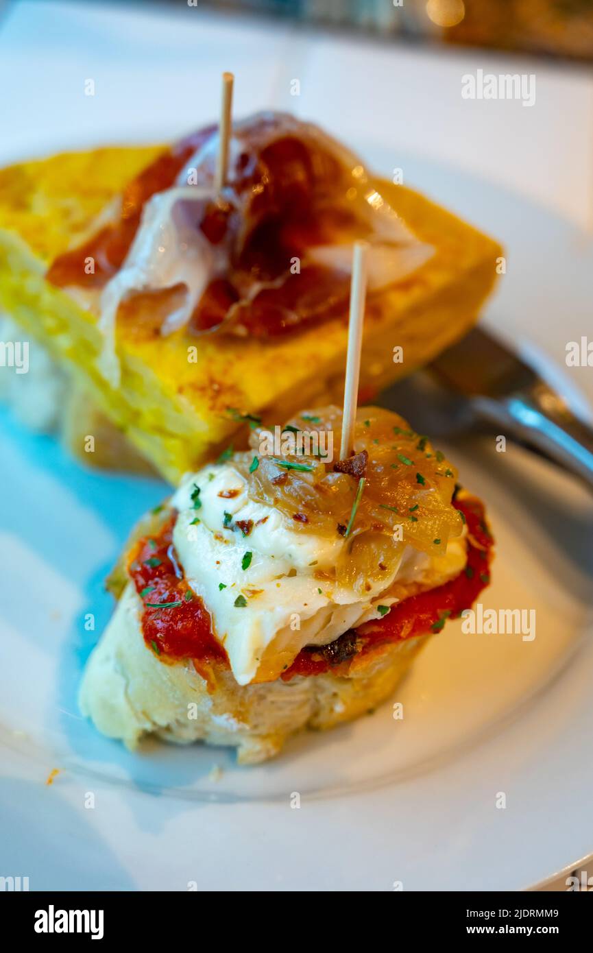 Assortment of typical snacks of Basque Country and Navarre, pinchos or ...