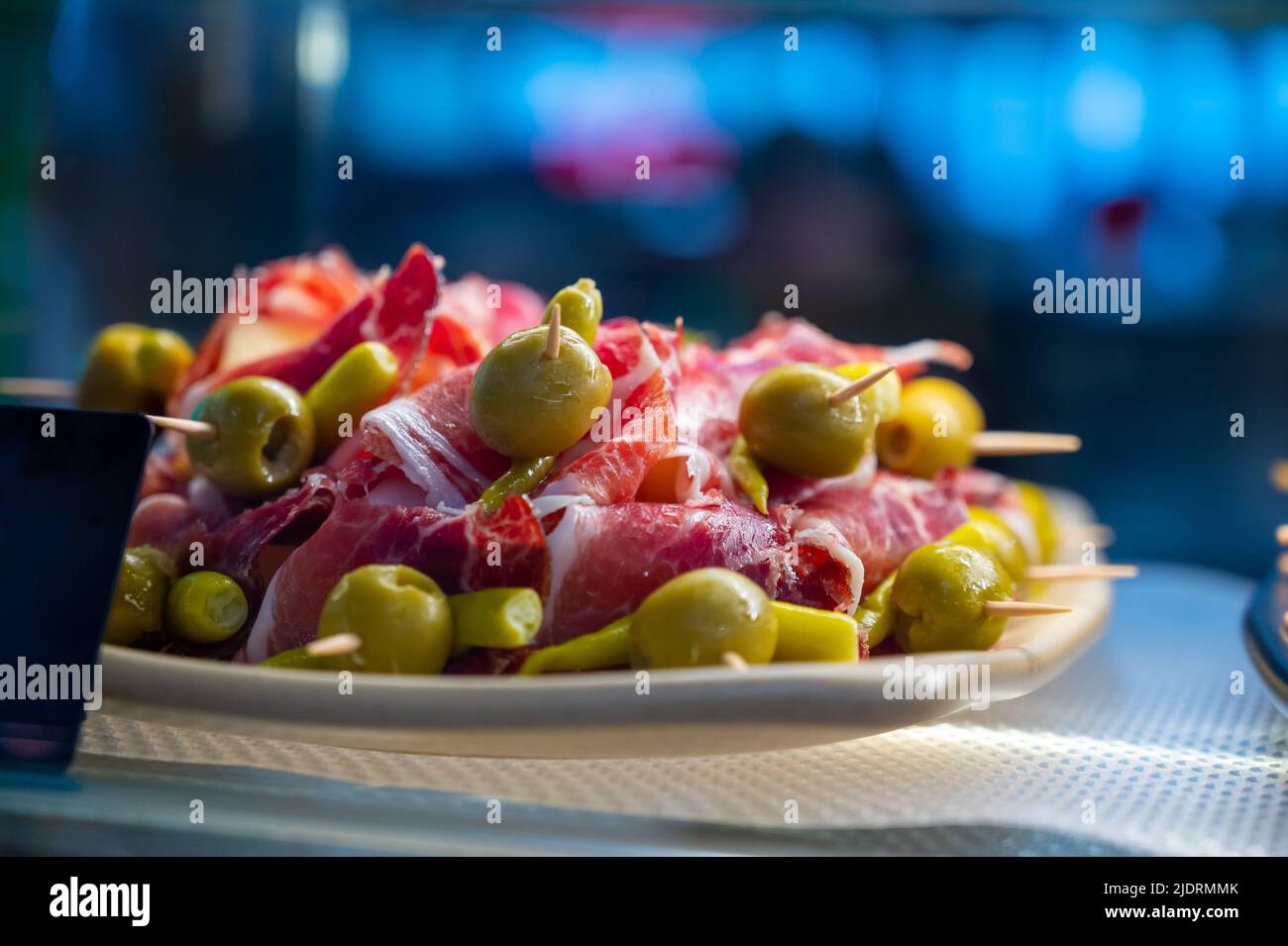 Typical snacks of Basque Country and Navarre, pinchos or pinxtos on ...