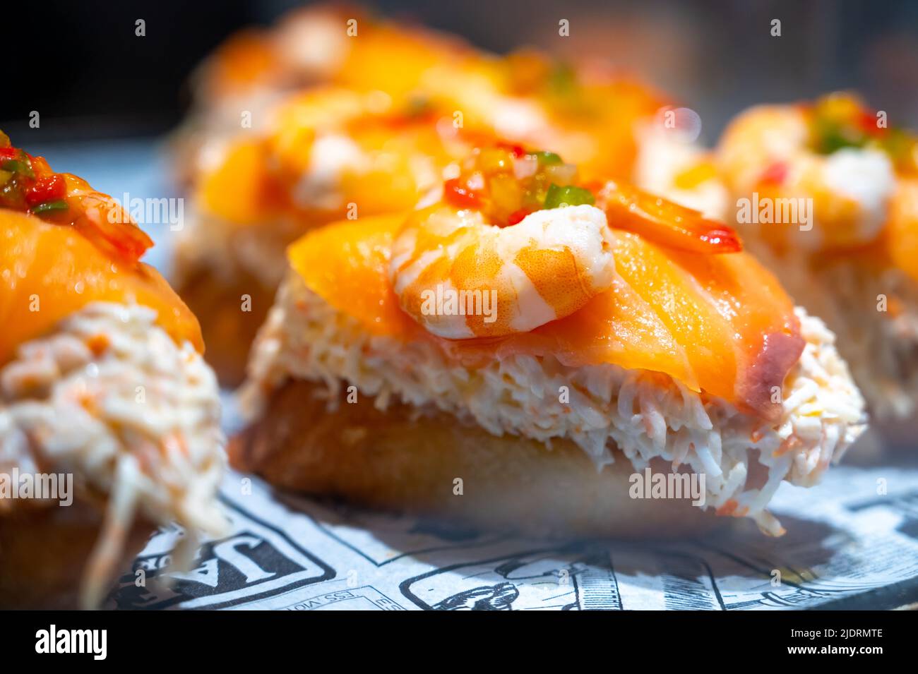 Typical snack of Basque Country and Navarre, pinchos or pinxtos, ready ...