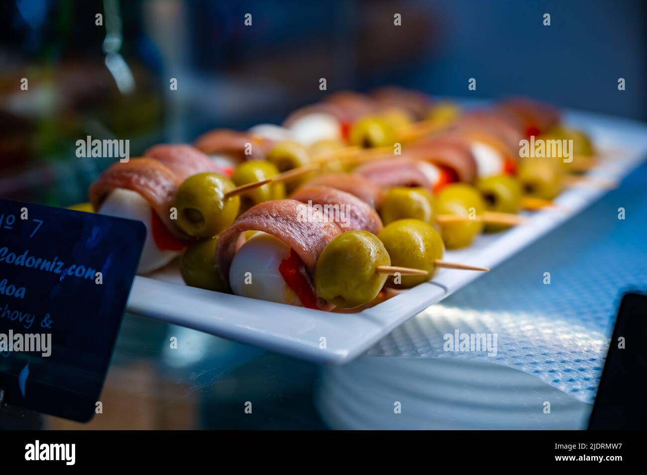 Typical snacks of Basque Country and Navarre, pinchos or pinxtos on ...