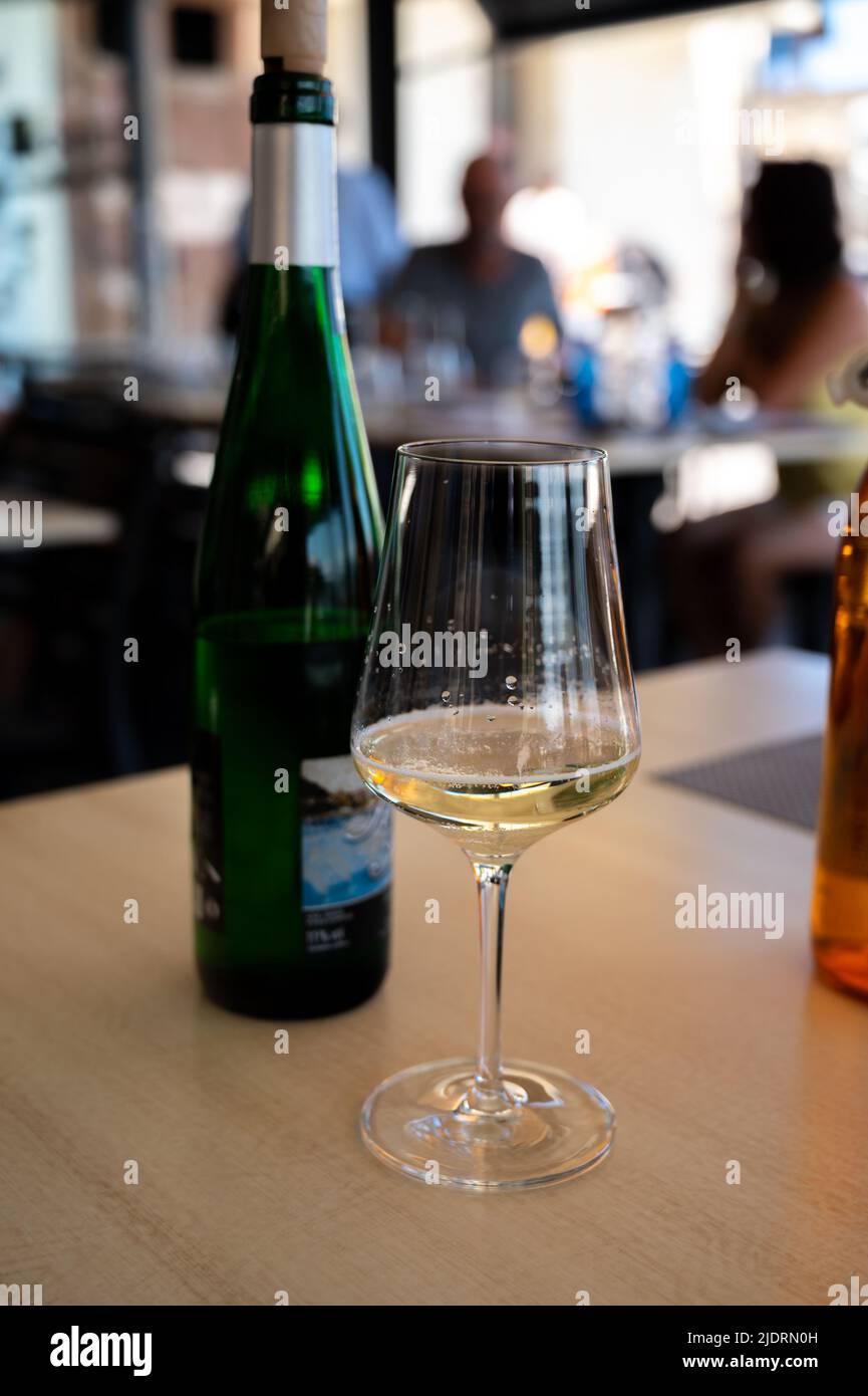 Drinking of txakoli or chacolí slightly sparkling very dry white wine ...