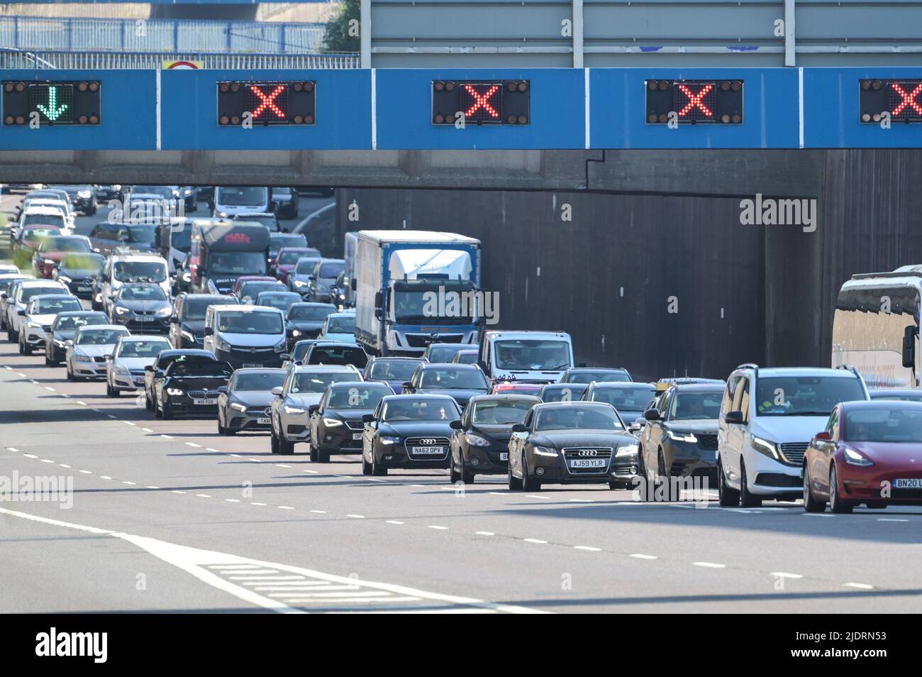 Birmingham, England, June 23rd 2022. Heavy traffic on Birmingham's A38M ...