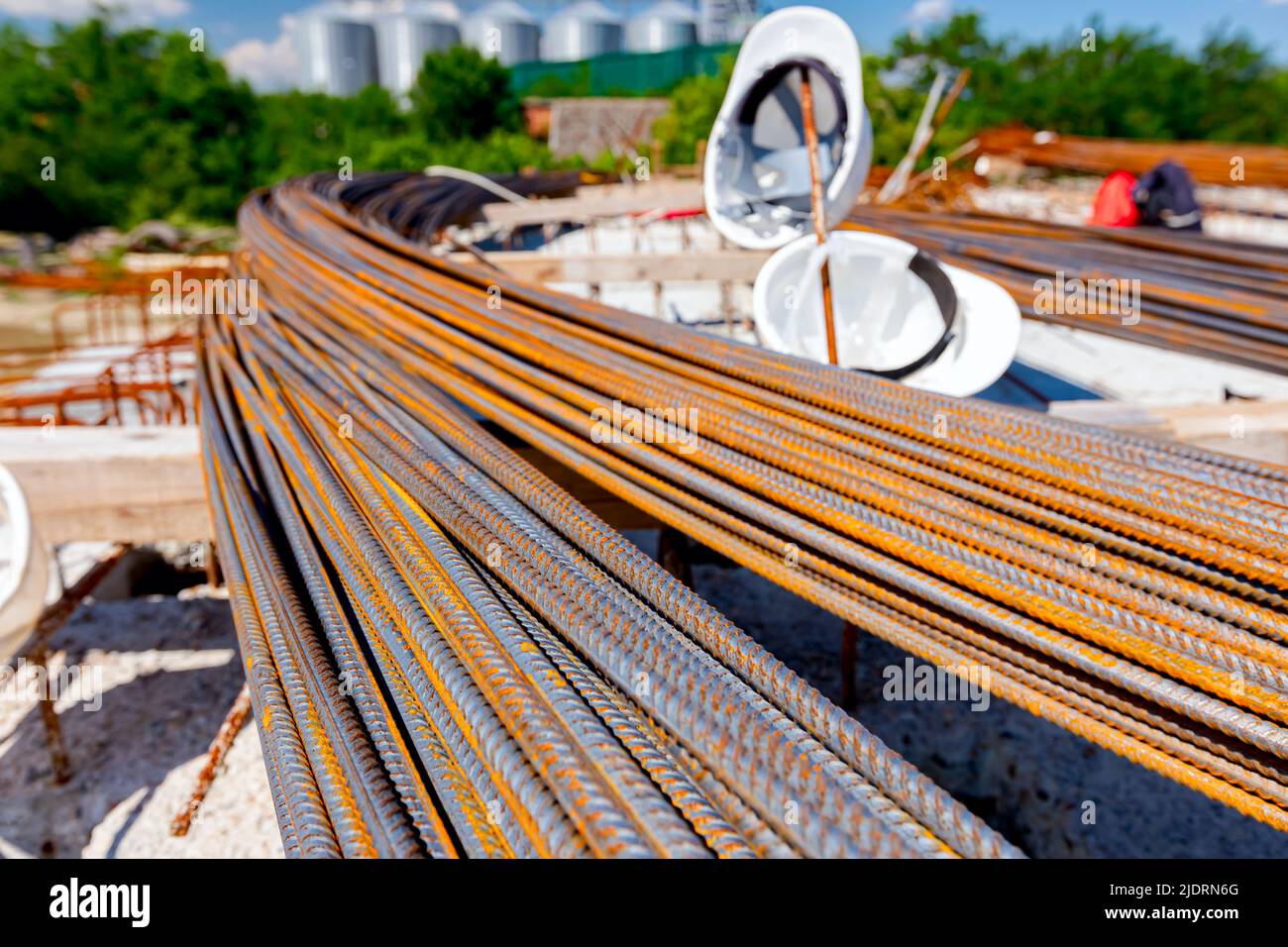 Tied bundle of steel bars reinforcement ready for installation ...