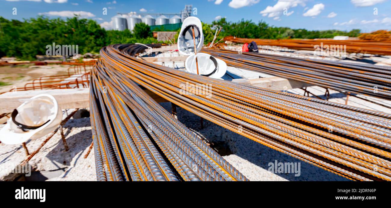 Tied bundle of steel bars reinforcement ready for installation ...