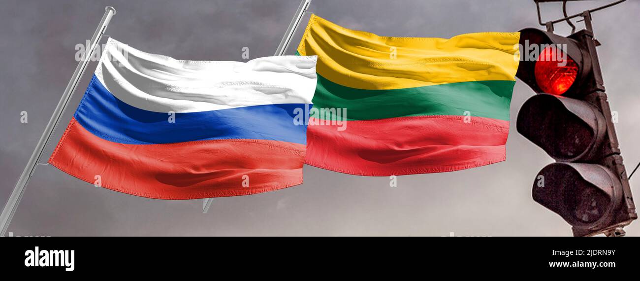 flag lithuania and russia conflict Stock Photo - Alamy