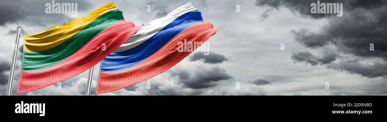 flag lithuania and russia conflict Stock Photo - Alamy