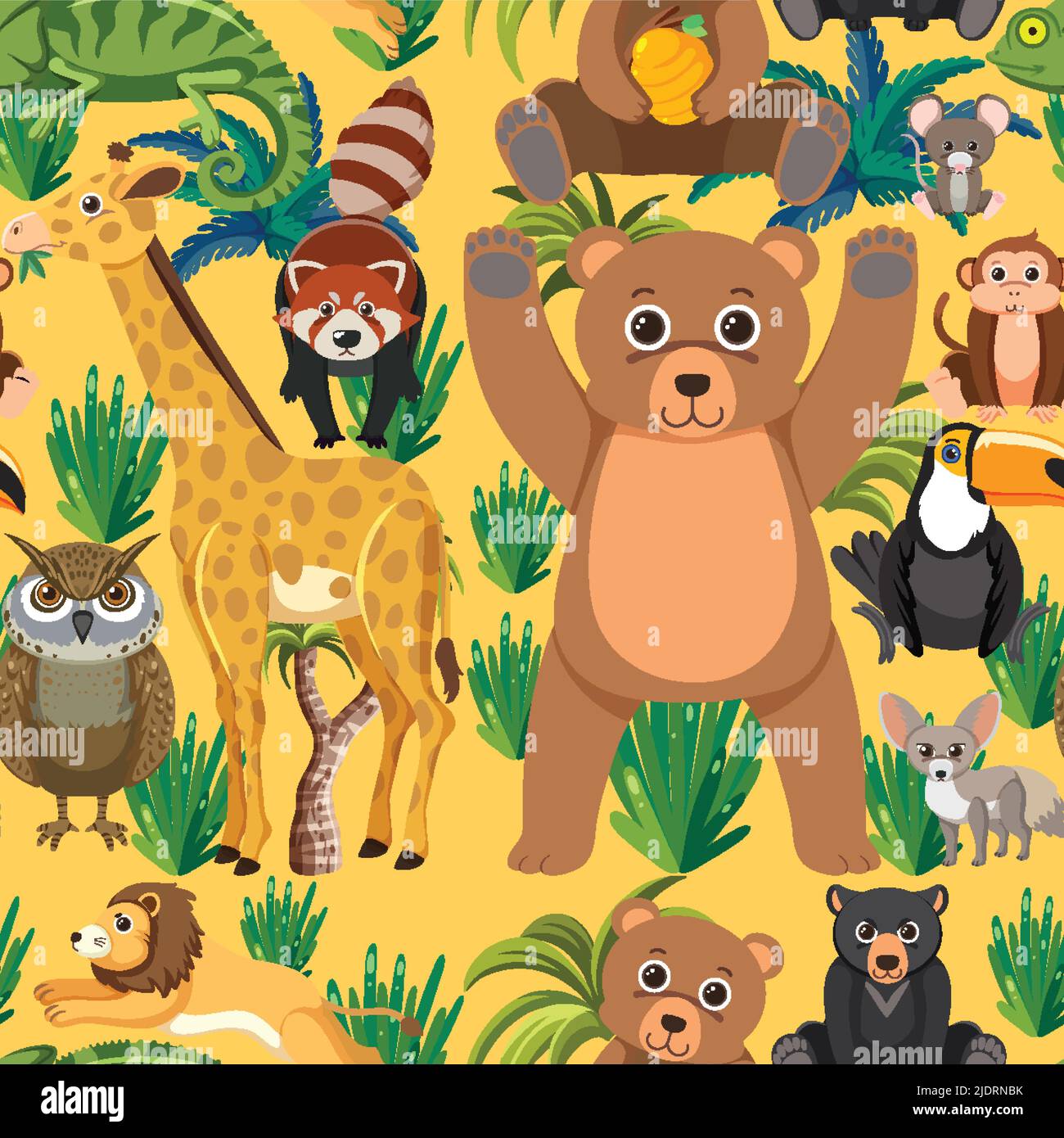 Cute wild animals seamless pattern illustration Stock Vector Image ...