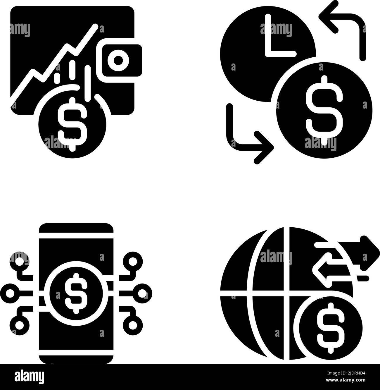 Daily cash flow black glyph icons set on white space Stock Vector Image ...