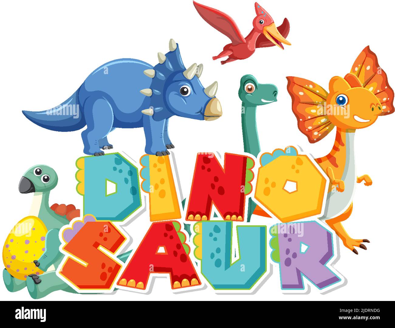 Cute dinosaur group with dinosaur word logo illustration Stock Vector ...