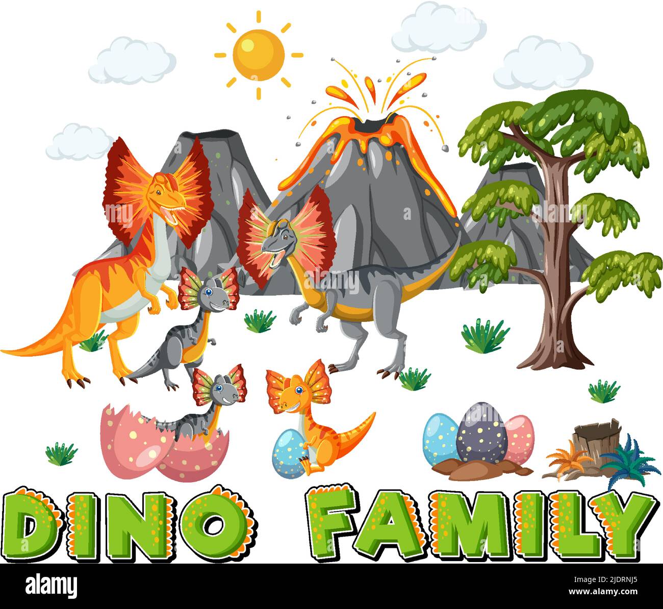 Dinosaur family with forest objects illustration Stock Vector Image ...