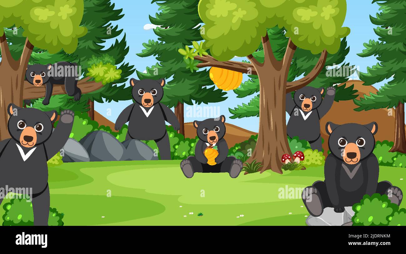 Black bears in the forest scene illustration Stock Vector Image & Art ...