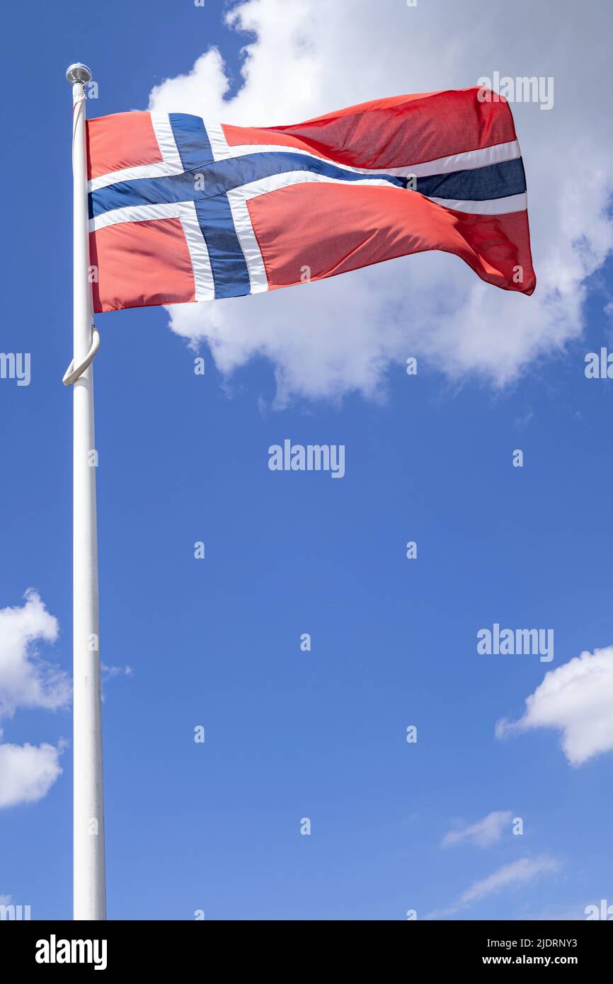 flag of Norway flying in the wind Stock Photo - Alamy