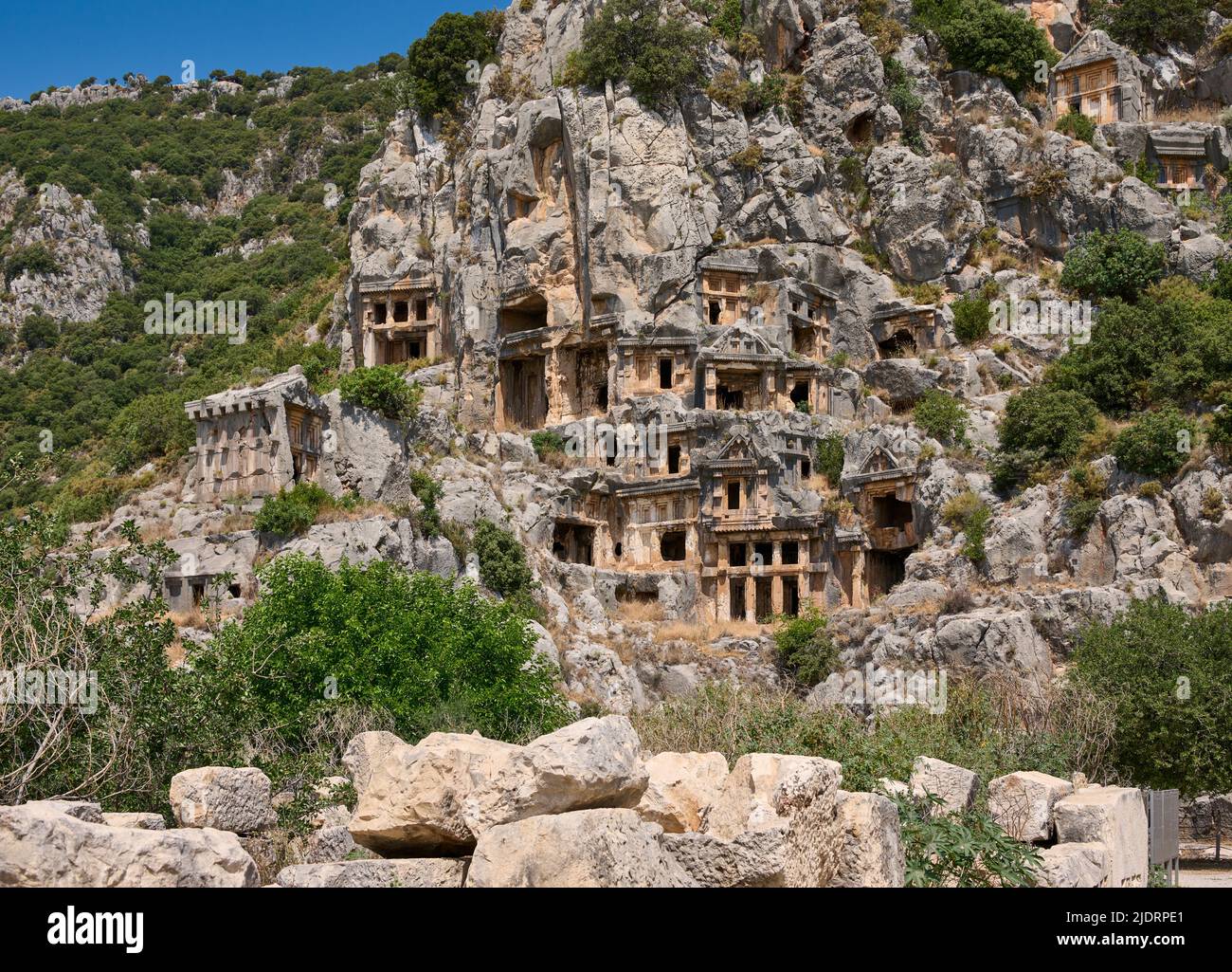 Lycian rock tombs in a rock face of Myra Ancient City, Demre, Turkey ...