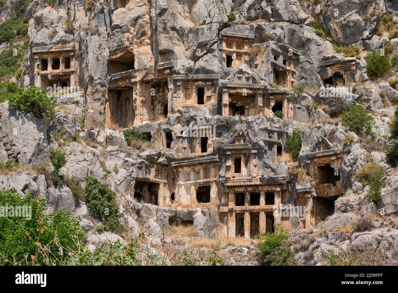 Lycian rock tombs in a rock face of Myra Ancient City, Demre, Turkey ...