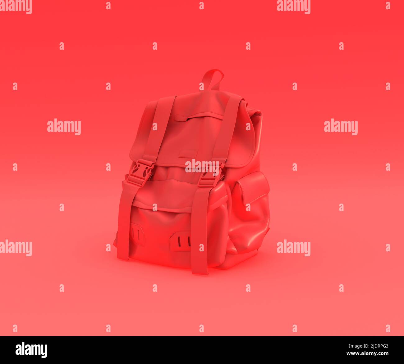 Red backpack on red background, monochrome style, 3D rendering Stock ...