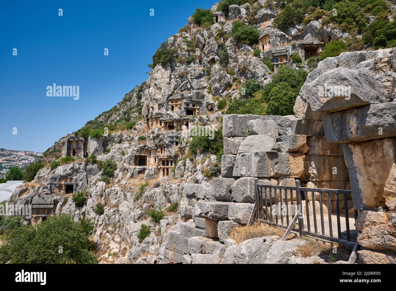Lycian rock tombs in a rock face of Myra Ancient City, Demre, Turkey ...