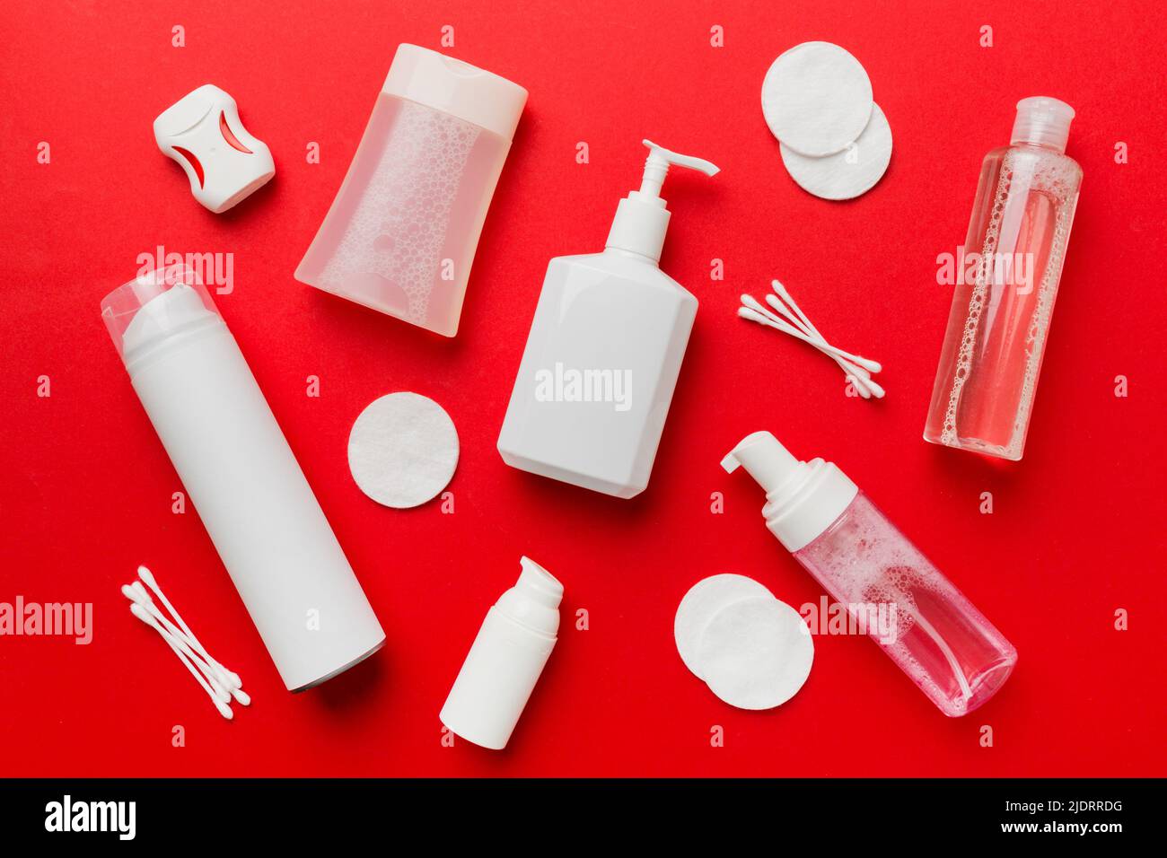 Mockup for bathing products top view flat lay, spa razor, toothpaste ...