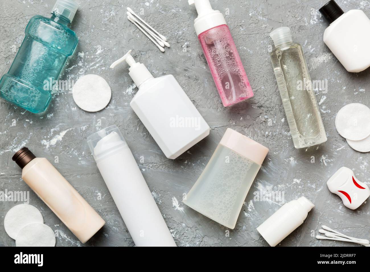 Mockup for bathing products top view flat lay, spa razor, toothpaste ...