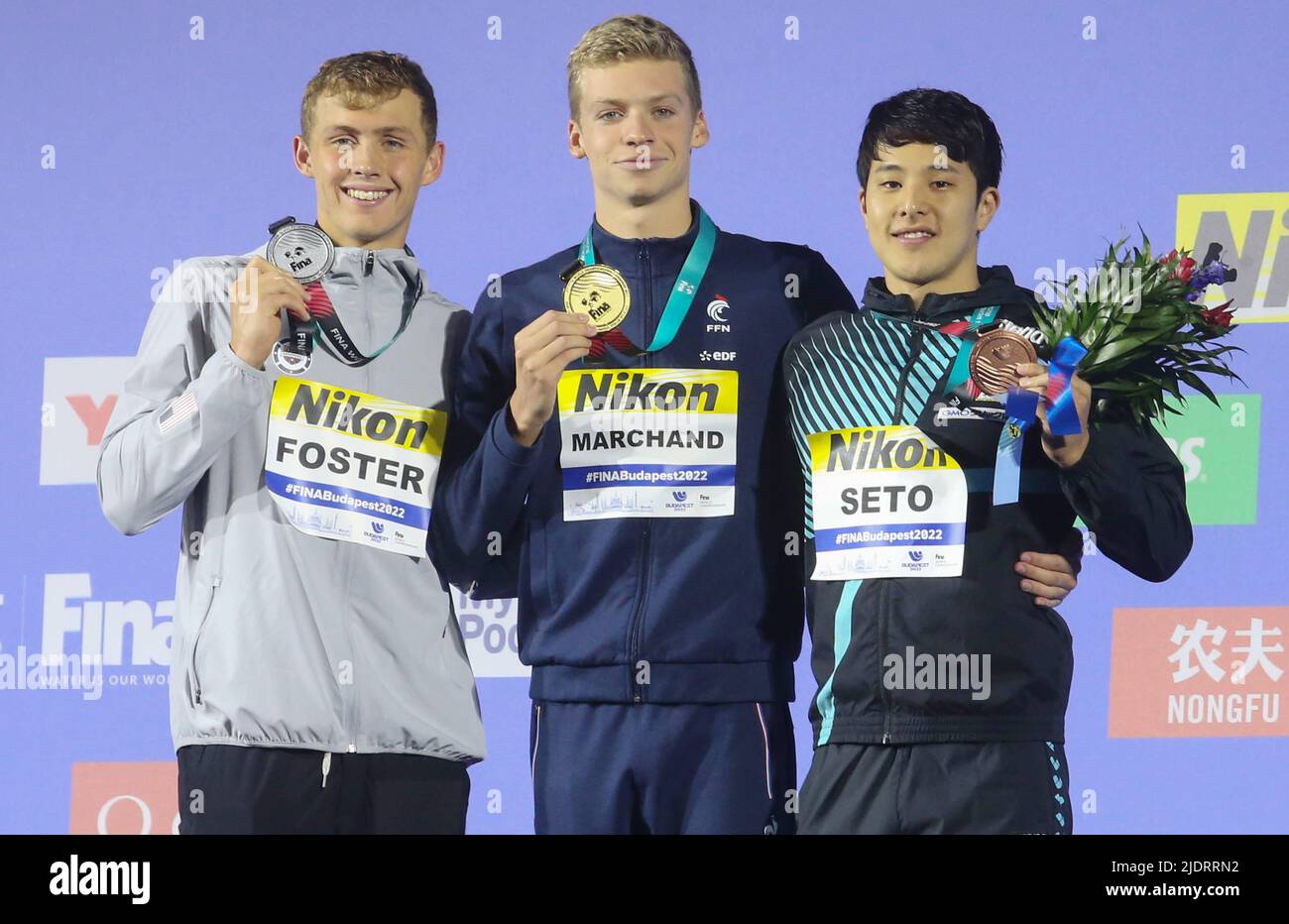 Carson Foster of USA Silver medal, Leon Marchand of France Gold medal ...