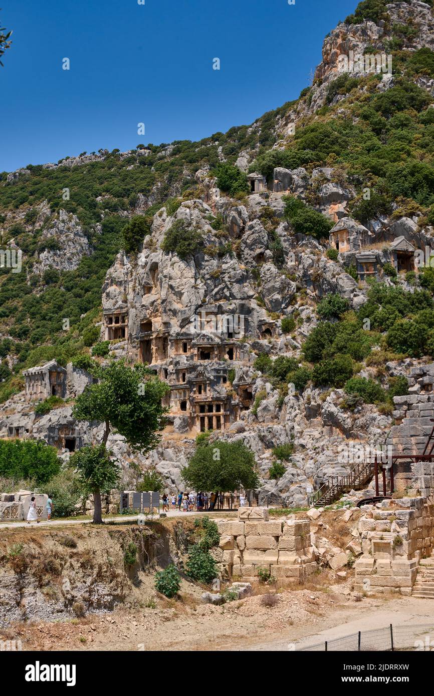 Lycian rock tombs in a rock face of Myra Ancient City, Demre, Turkey ...