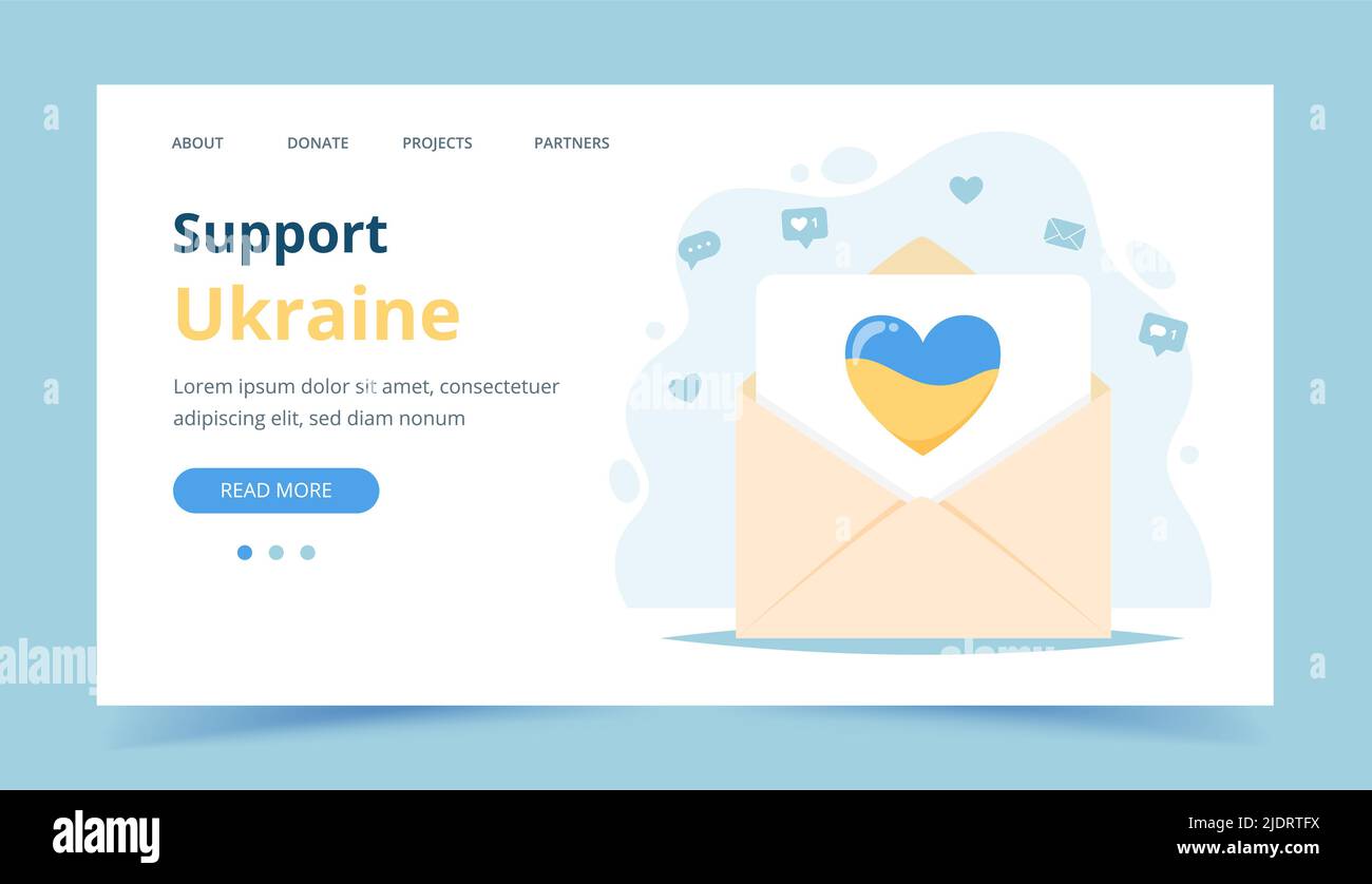 Support Ukraine, envelope with heart, colors of Ukrainian flag ...