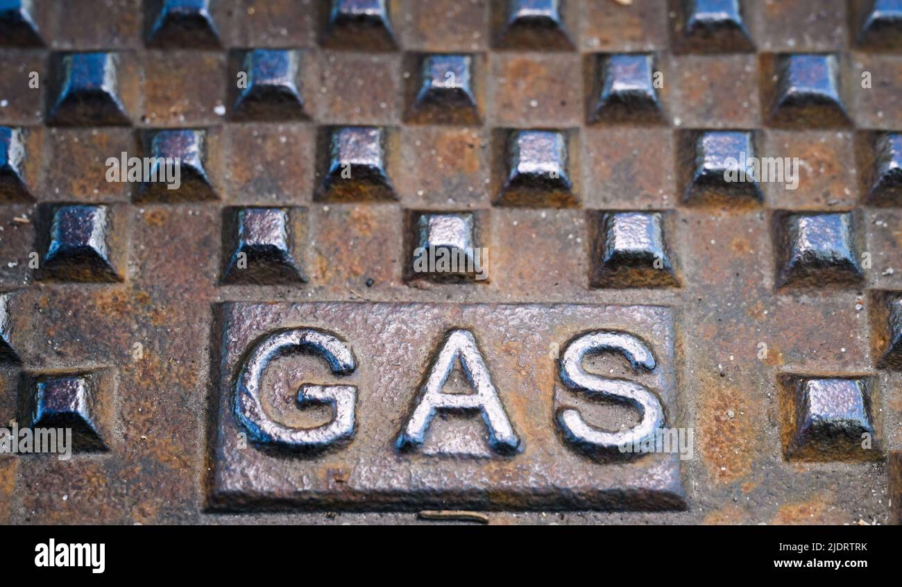 Hanover, Germany. 23rd June, 2022. A lettering "Gas" stands on a cast ...