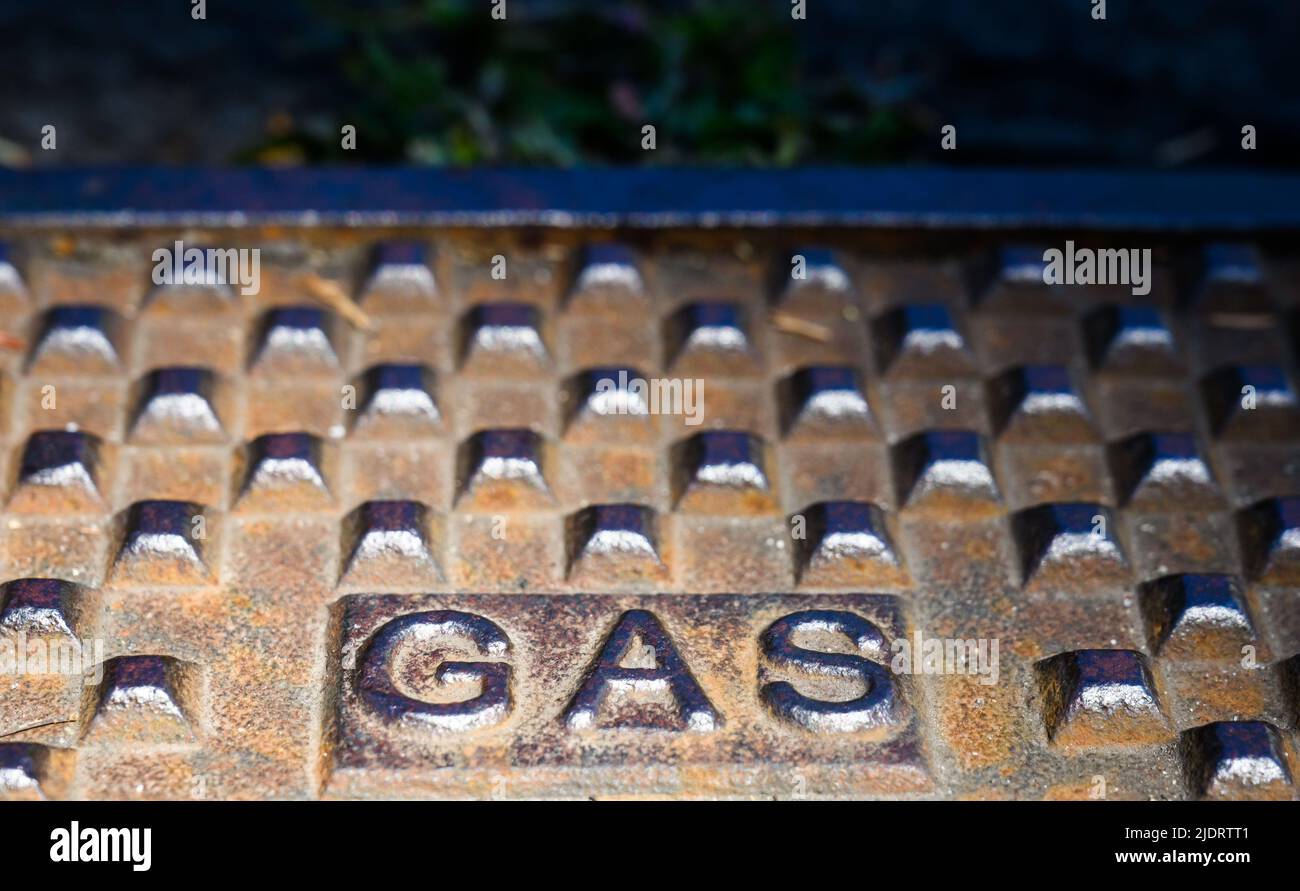 Hanover, Germany. 23rd June, 2022. A lettering "Gas" stands on a cast ...