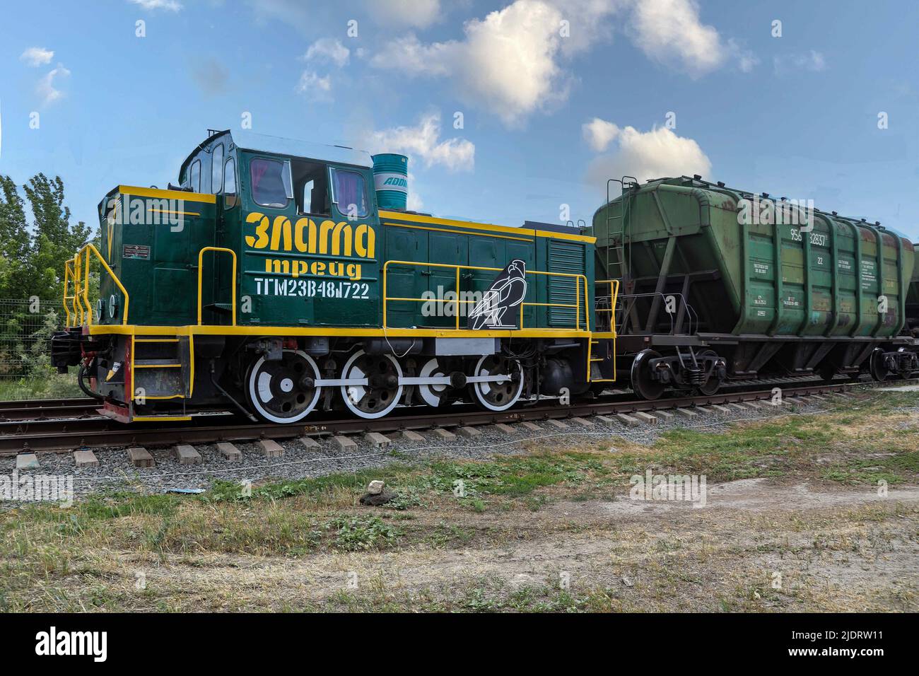 A train due to transport grain crops is pictured in Odesa Region ...