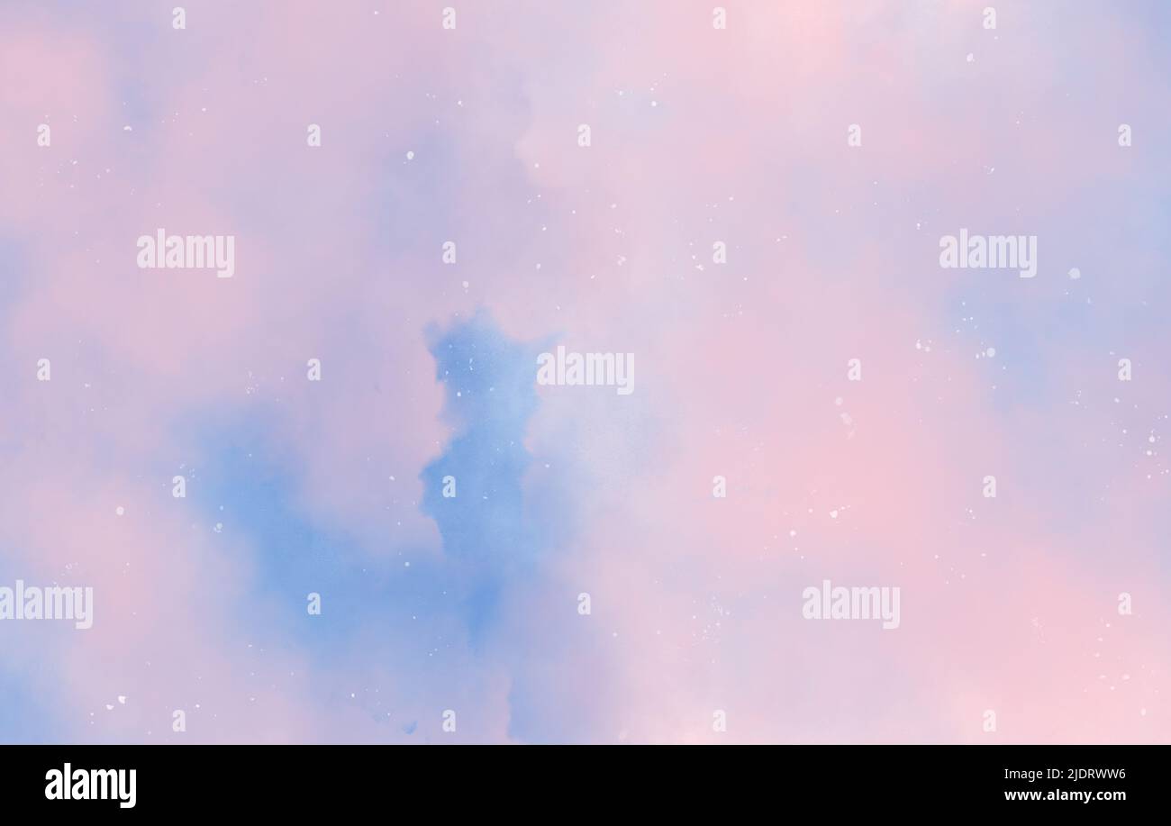 Abstract pastel blue, pink and purple watercolor with white spots ...