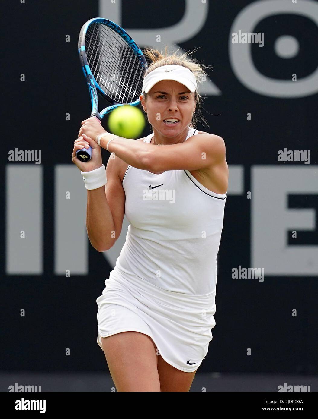Viktoriya Tomova in action during her Women's singles quarter final ...