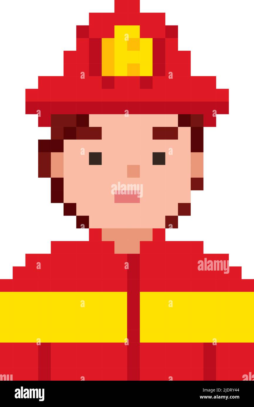 Firefighter pixel game style illustration. Vector pixel art design. 8 ...