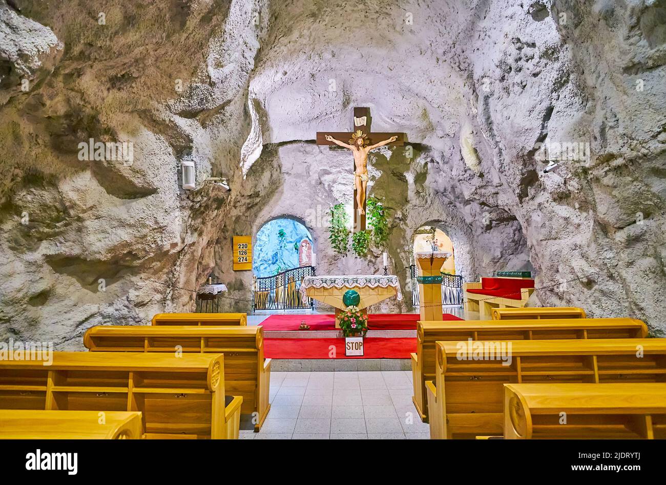 BUDAPEST, HUNGARY - FEB 27, 2022: The Cross on altar in Gellert Hill ...