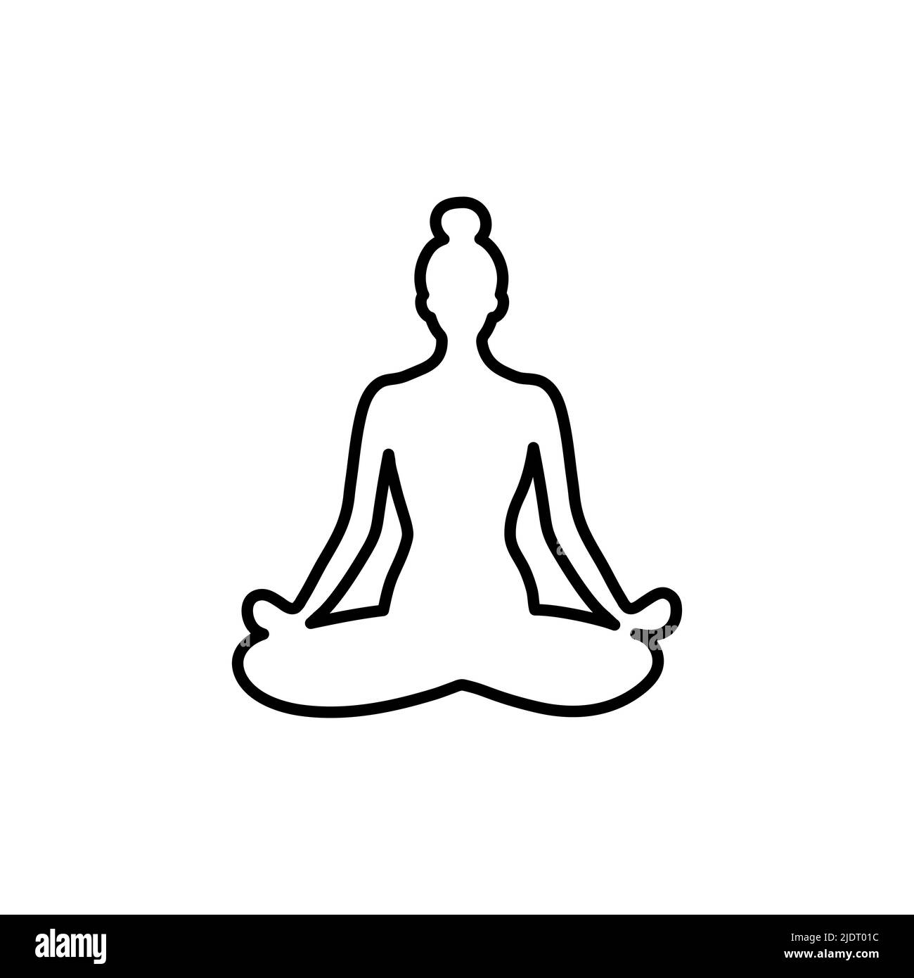 Woman silhouette in yoga lotus position. Black outline. Vector ...