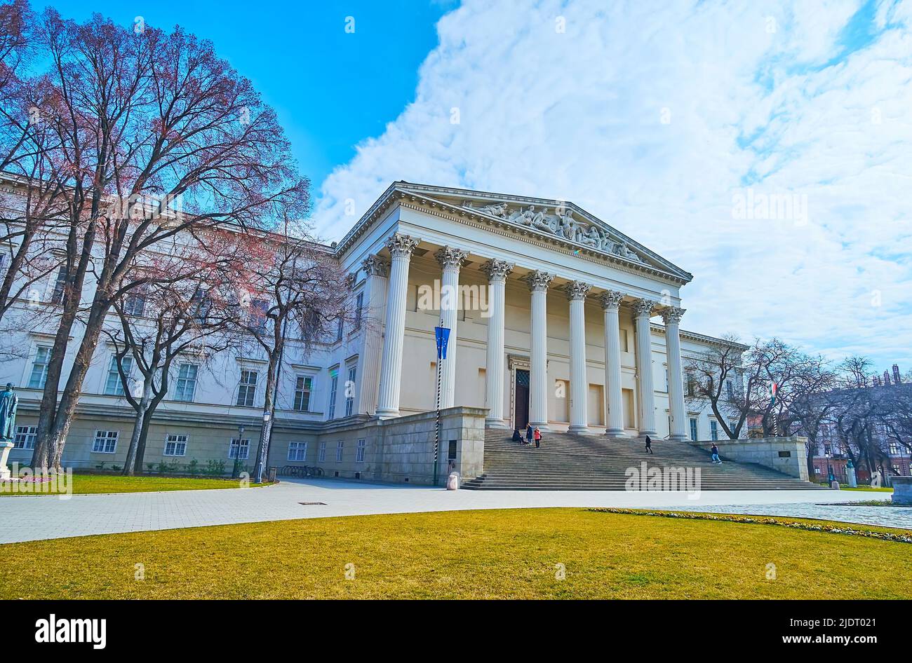 The white facade of Neoclassical building of Hungarian National Museum ...