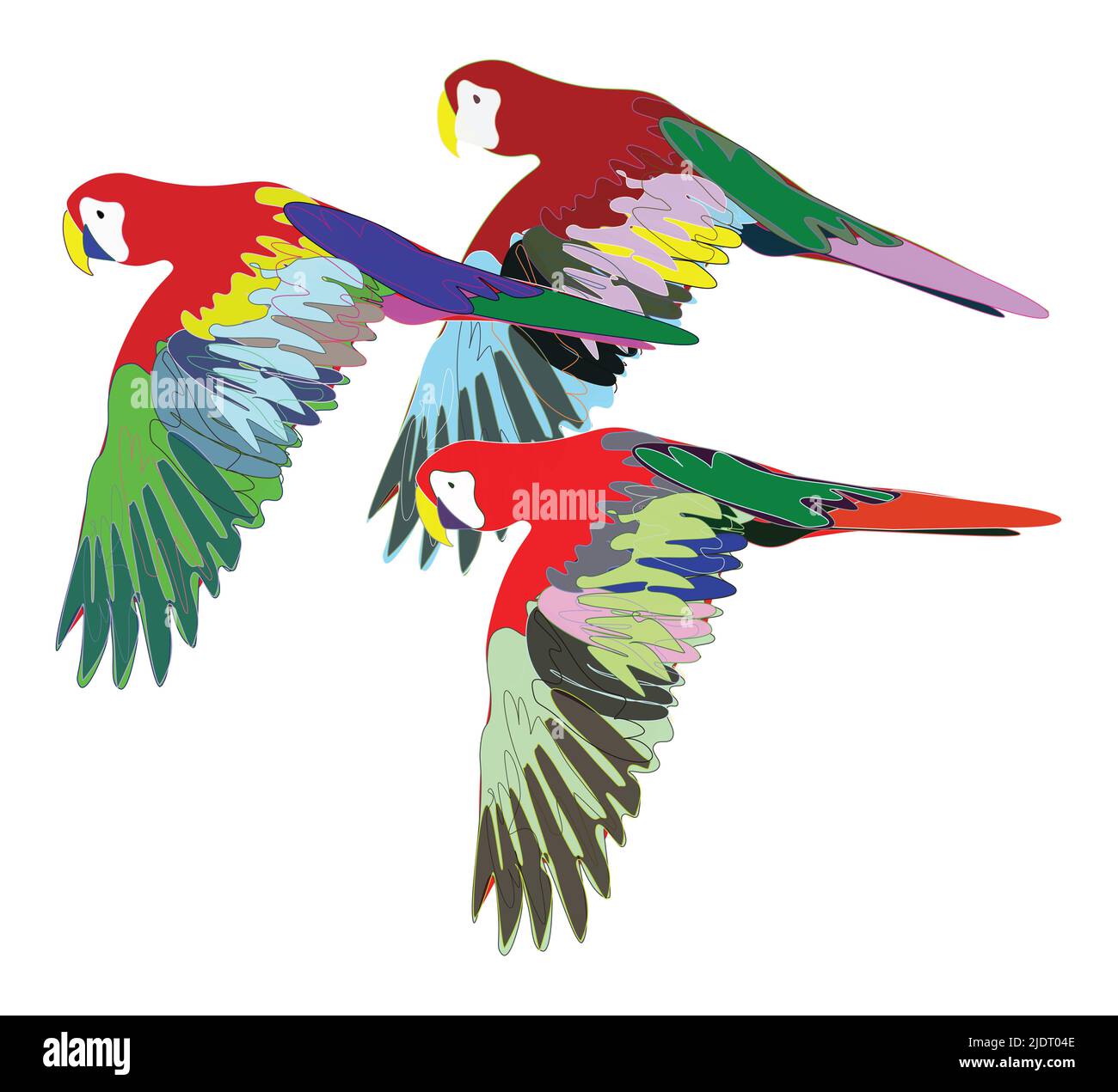 Three ara parrots in fly. Artistic colors illustration Stock Photo - Alamy