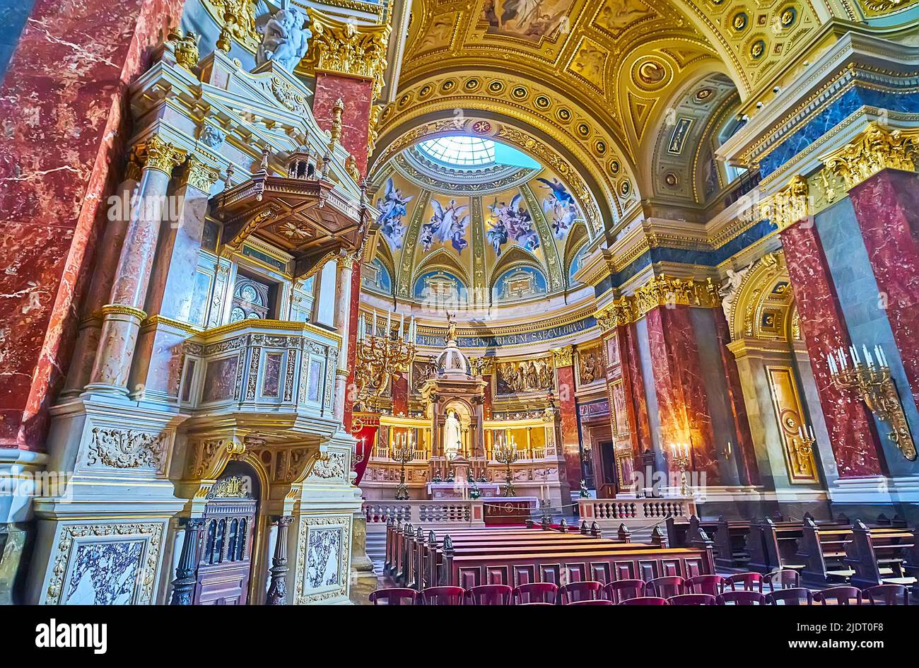 BUDAPEST, HUNGARY - FEB 27, 2022: Ornate Sanctuary of St Stephen ...