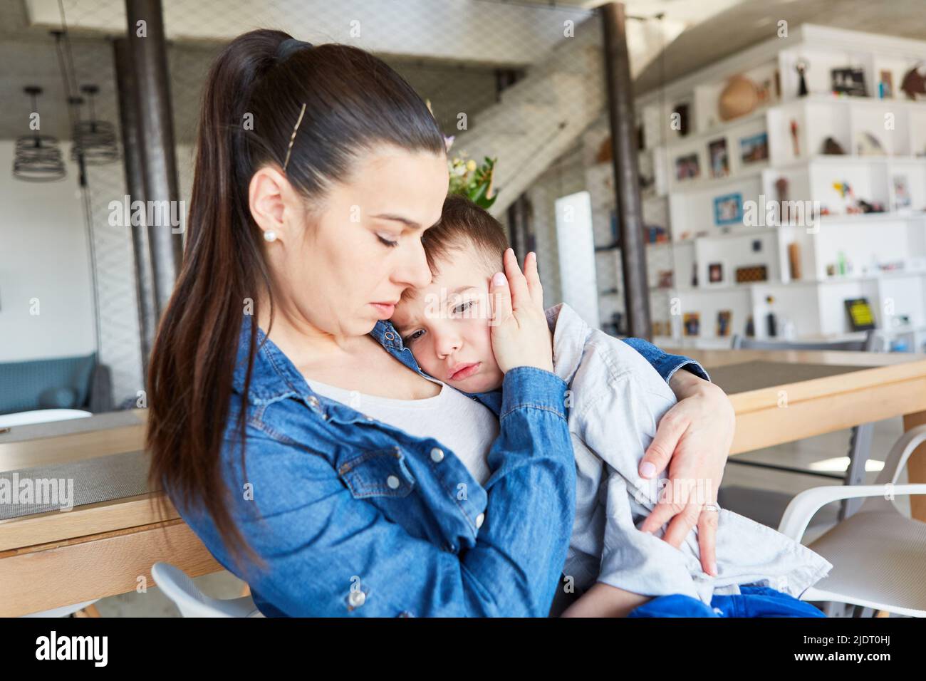 Sad comfort mother son hi-res stock photography and images - Alamy