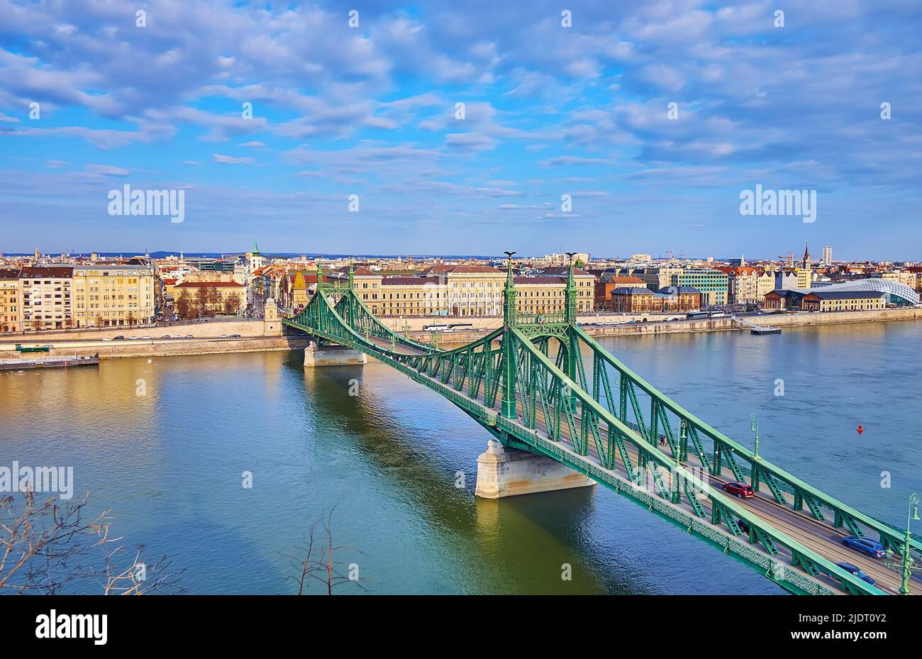 The top view of historic Liberty Bridge and Danube River from the slope ...