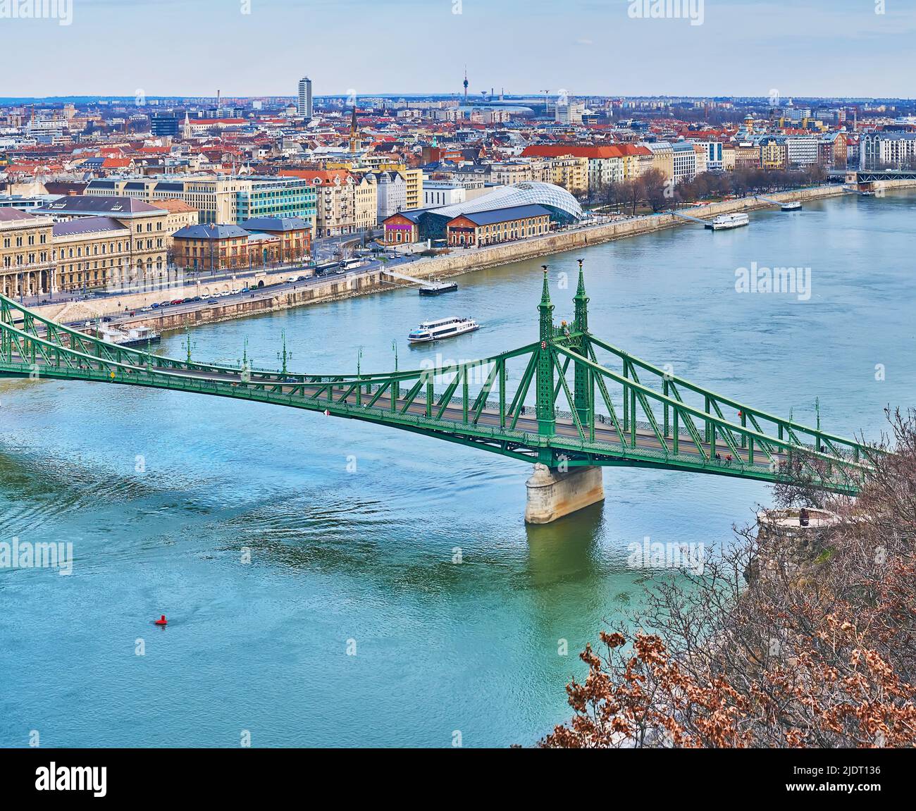 The rippled waters of Danube River with historic Liberty Bridge and ...