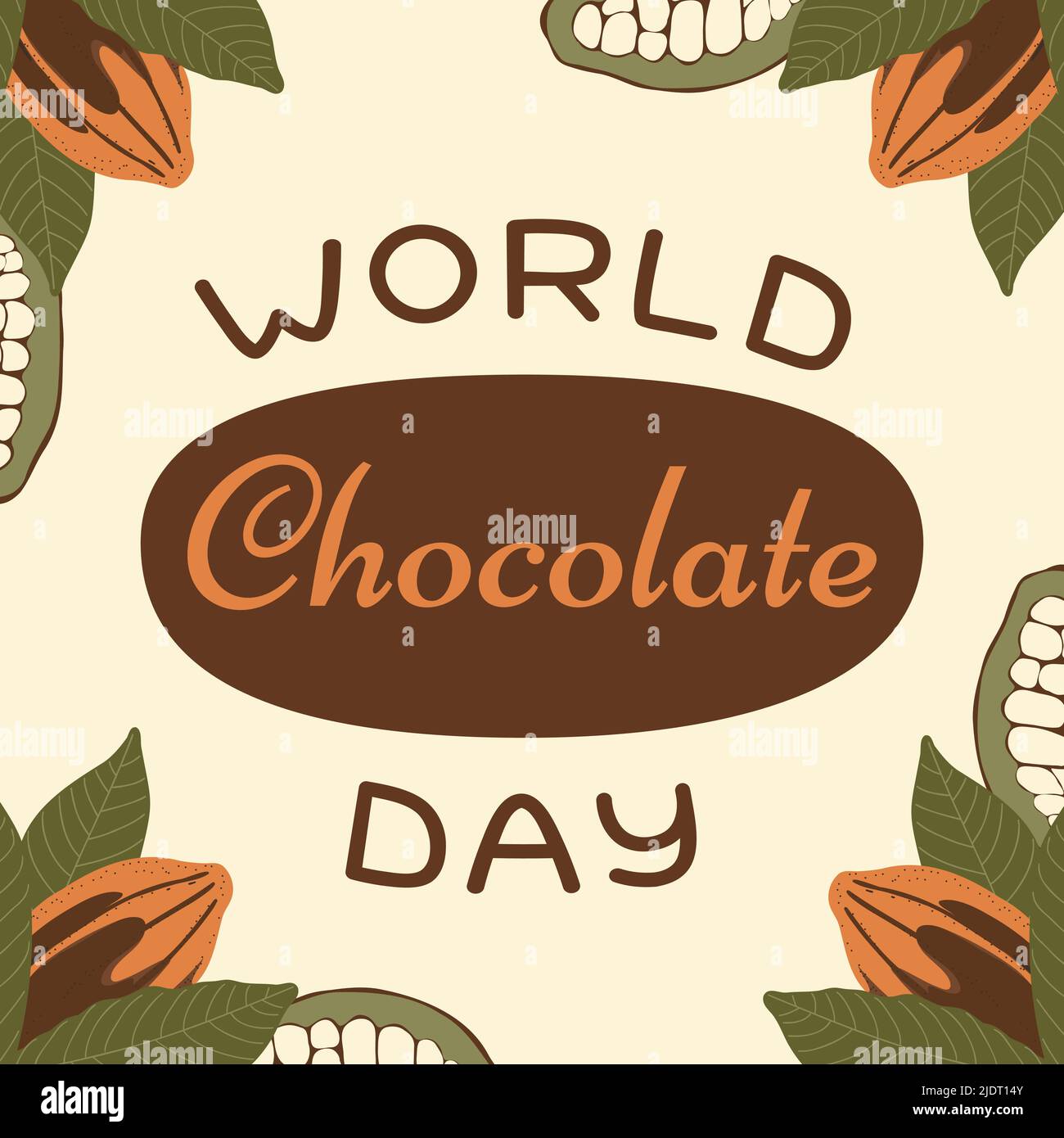 World chocolate day banner with lettering on cocoa tree whole and ...